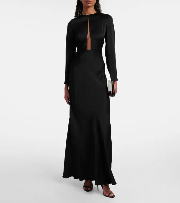 Max Mara Bird Satin Maxi Dress - Black