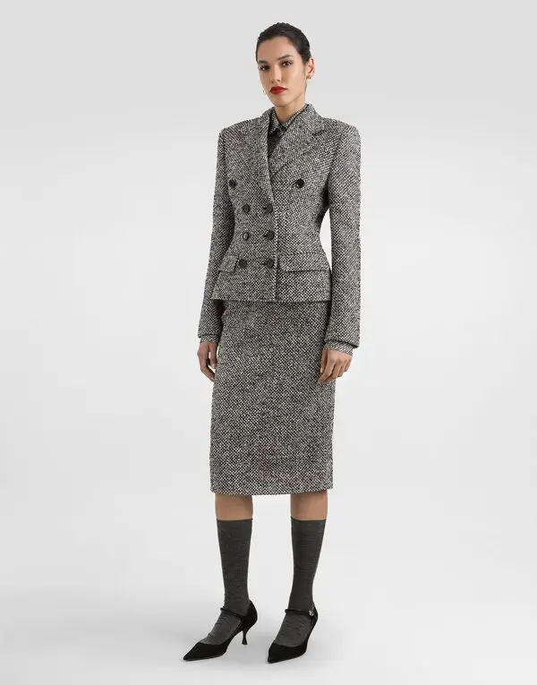 Dolce & Gabbana Dotted Print Double-breasted Wool Blend Jacket - Multicolor