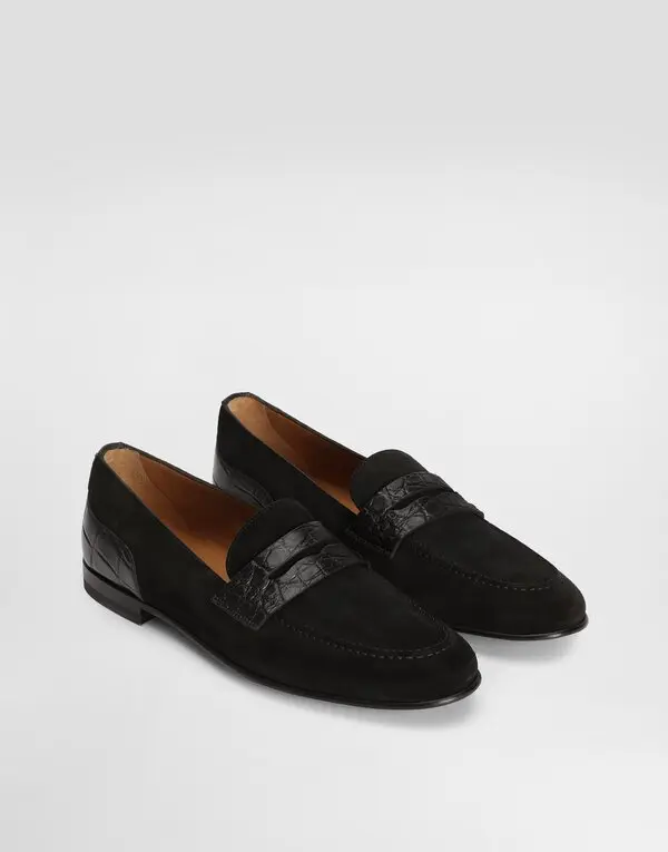 Dolce & Gabbana Split Calfskin And Alligator Slippers - Black