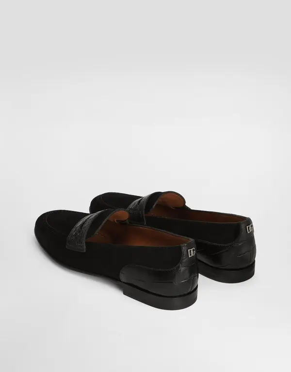Dolce & Gabbana Split Calfskin And Alligator Slippers - Black