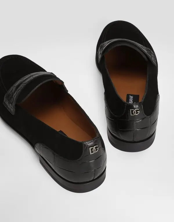 Dolce & Gabbana Split Calfskin And Alligator Slippers - Black