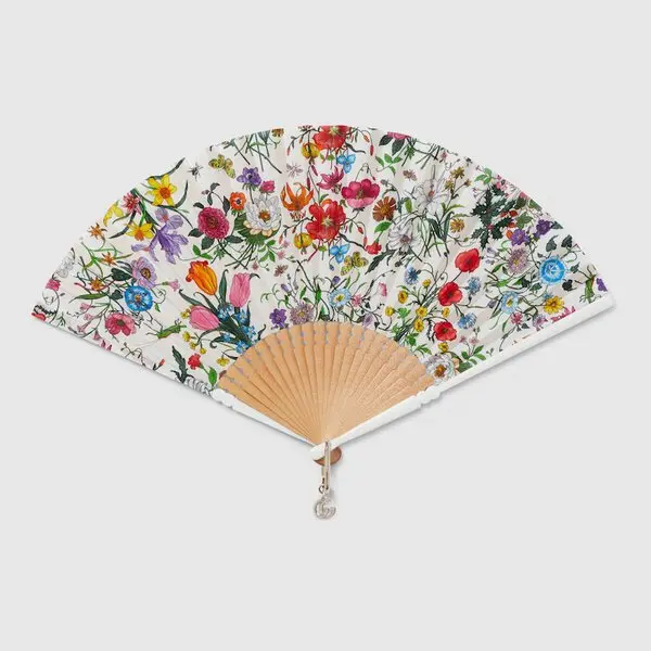 Gucci Large Flora Print Fan - White
