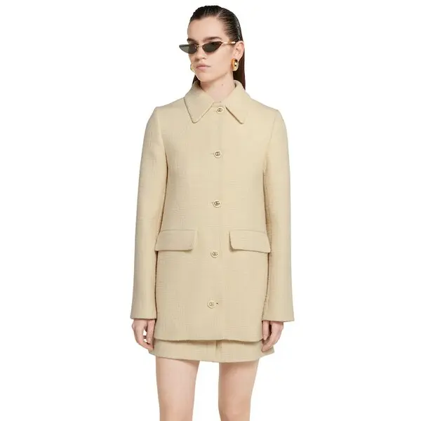 Gucci Textured Wool Tweed Coat - Neutral