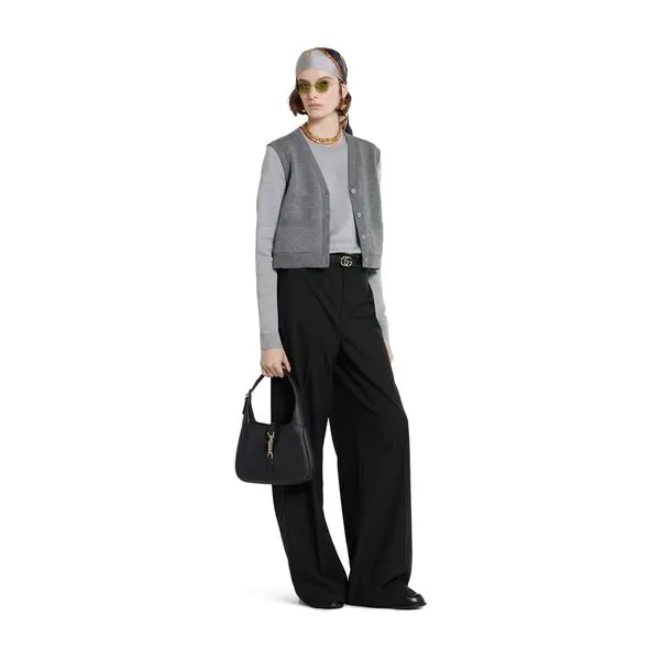 Gucci Wool Pants With Embossed Logo - Grey