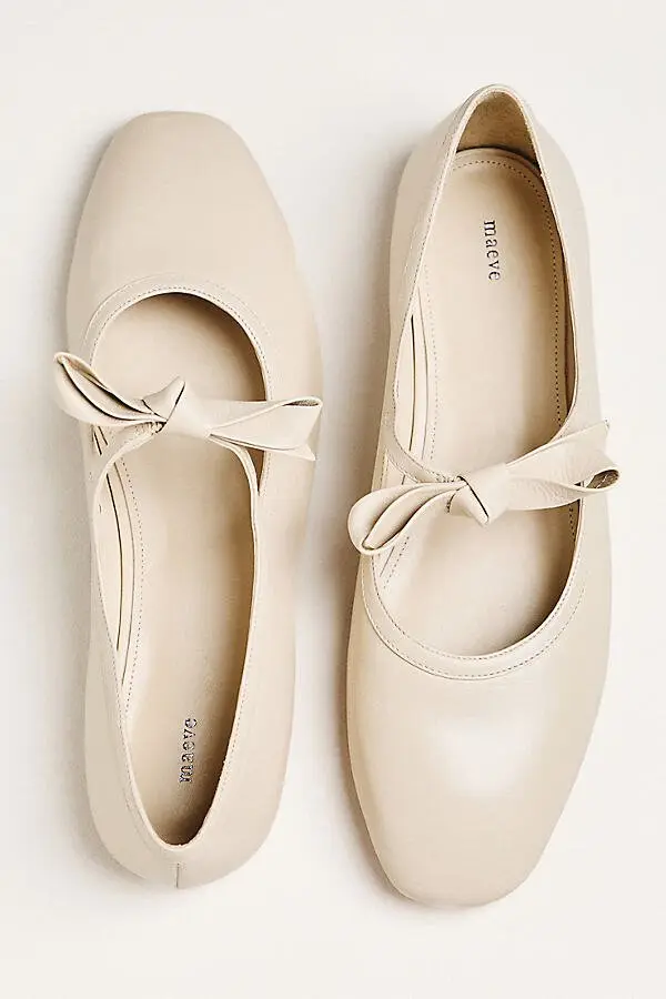 Maeve Knotted Bow Mary Jane Flats - Cream