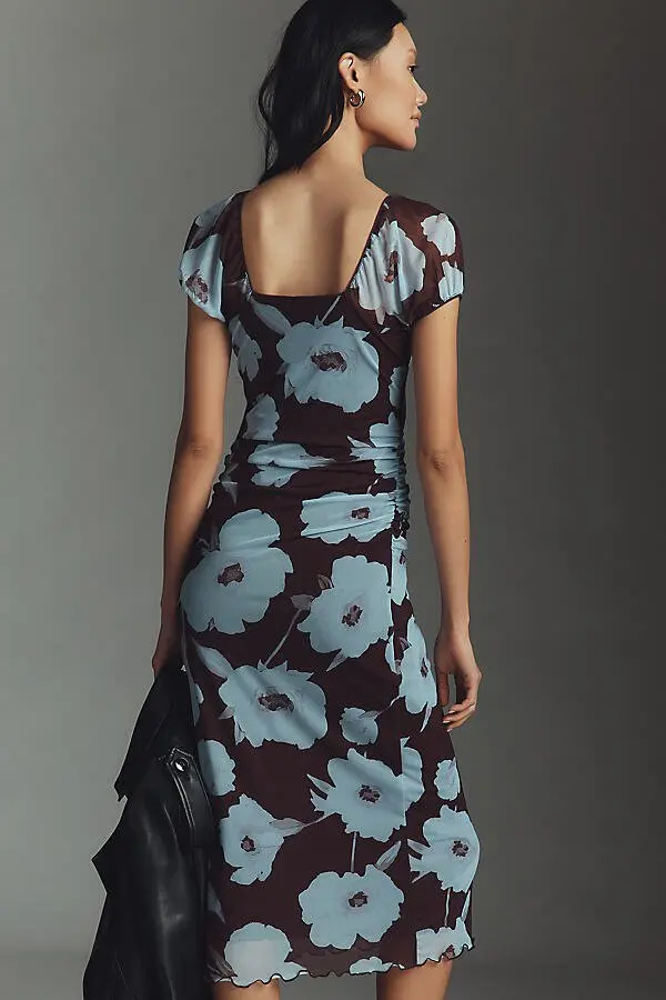 red floral wrap midi dress Maison Tara Women's Plus Size 3/4 Sleeve V-Neck Floral Print Chiffon Maxi Dress, 14W