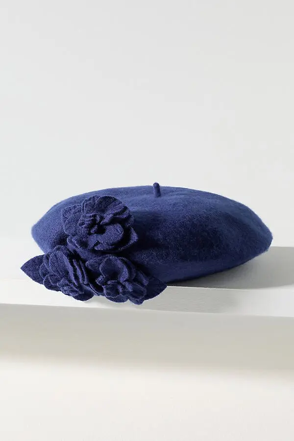 San Diego Hat Wool Flower Beret - Navy