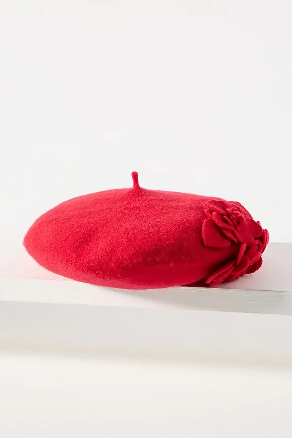 San Diego Hat Wool Flower Beret - Red