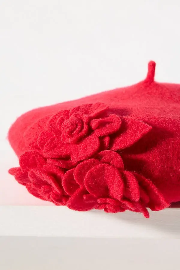 San Diego Hat Wool Flower Beret - Red