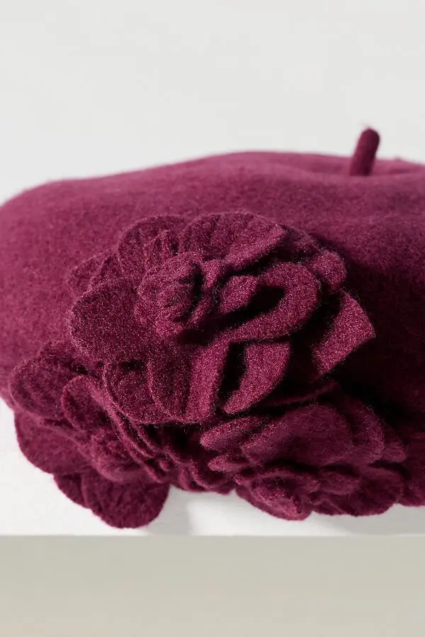 San Diego Hat Wool Flower Beret - Wine