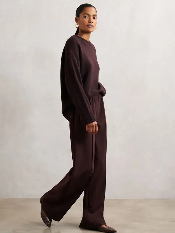 REISS Wide-leg Trousers With Elasticated Waist - Burgundy