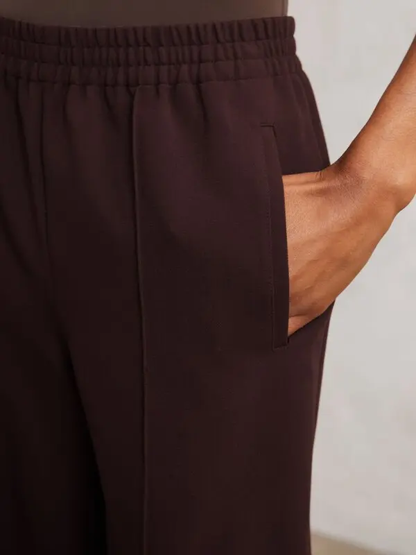 REISS Wide-leg Trousers With Elasticated Waist - Burgundy