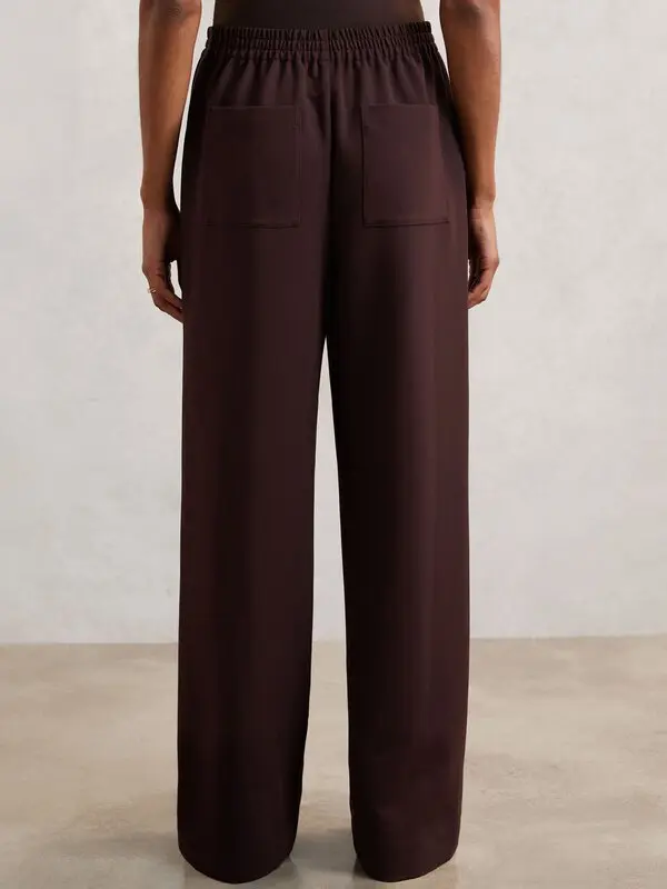 REISS Wide-leg Trousers With Elasticated Waist - Burgundy