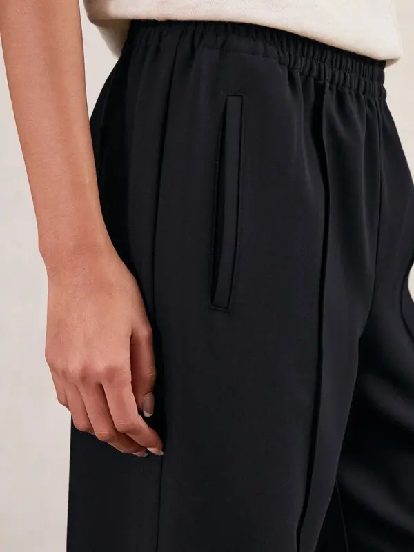 REISS Wide-leg Trousers With Elasticated Waist - Navy