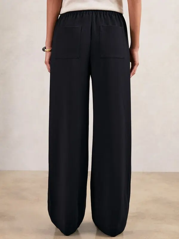 REISS Wide-leg Trousers With Elasticated Waist - Navy