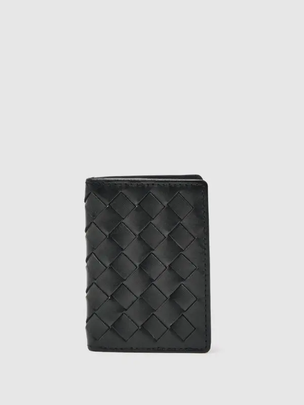 REISS Presley Leather Lattice-effect Cardholder - Black