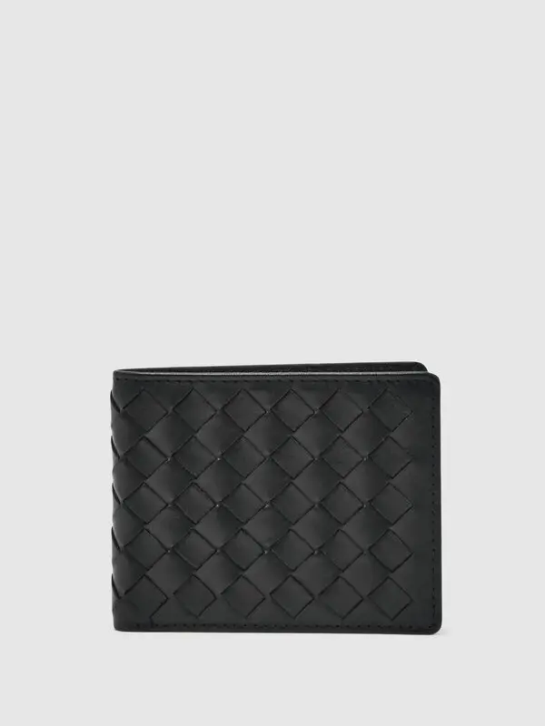 REISS Elton Large Lattice-effect Leather Wallet - Black