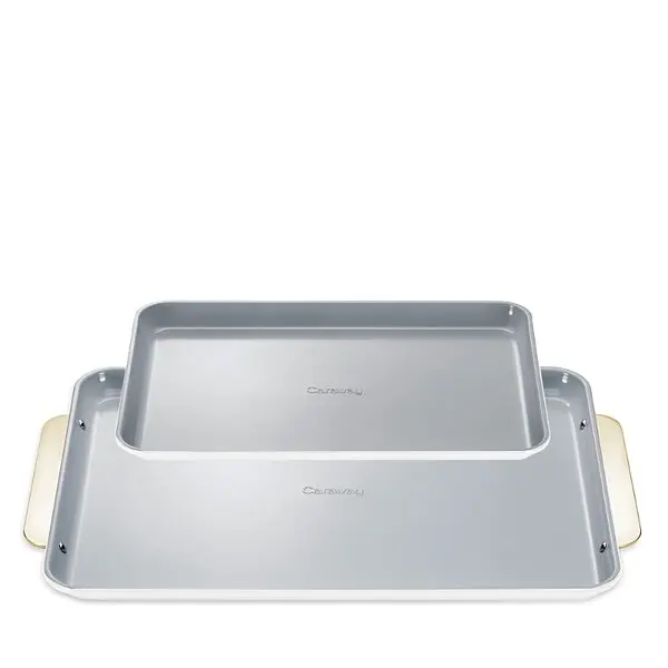 CARAWAY Non-stick Ceramic Baking Sheet Duo With Gold Handles - White/gold