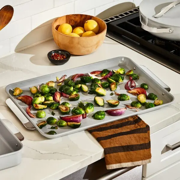 CARAWAY Non-stick Ceramic Baking Sheet Duo With Gold Handles - White/gold