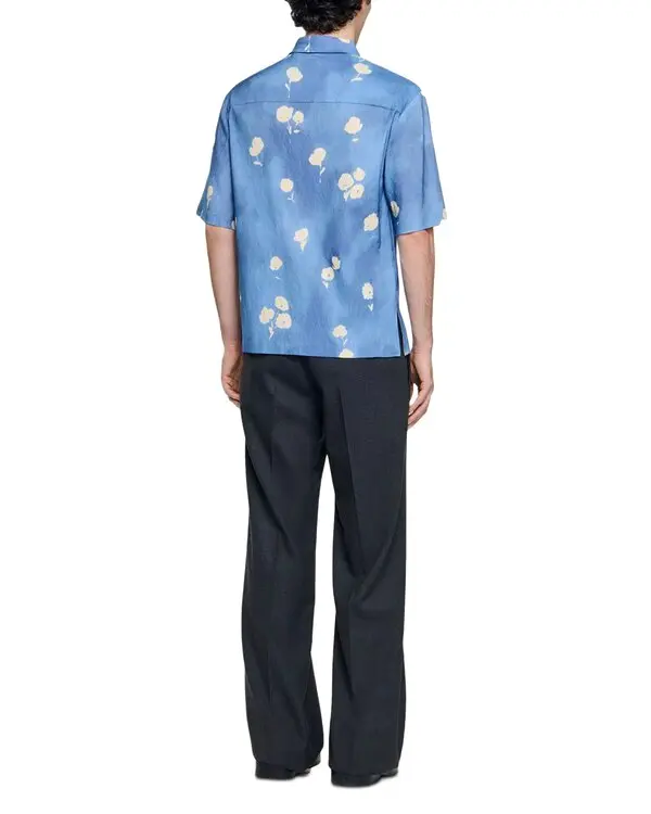 Sandro Water Flower Button Front Shirt - Blue Office