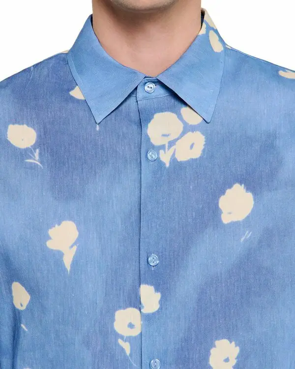 Sandro Water Flower Button Front Shirt - Blue Office