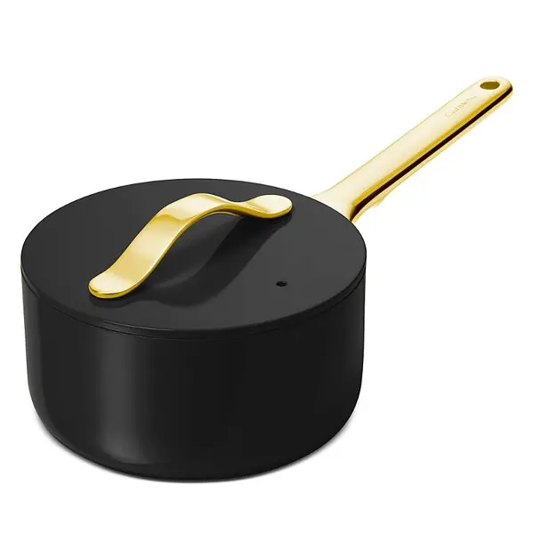 CARAWAY Iconics Nonstick Ceramic Saucepan With Lid - Black/gold