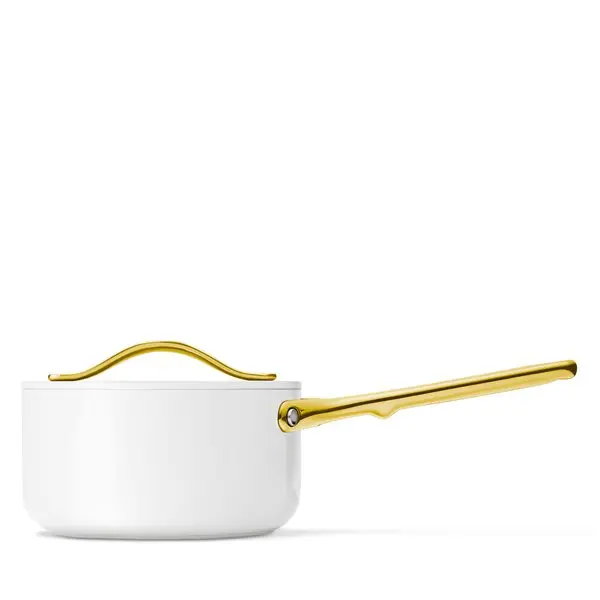 CARAWAY Iconics Nonstick Ceramic Saucepan With Lid - White/gold