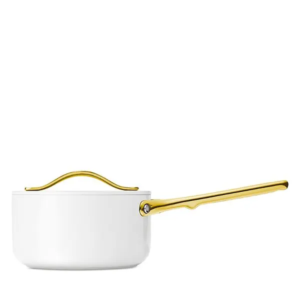 CARAWAY Iconics Nonstick Ceramic 1.75 Quart Saucepan - White/gold