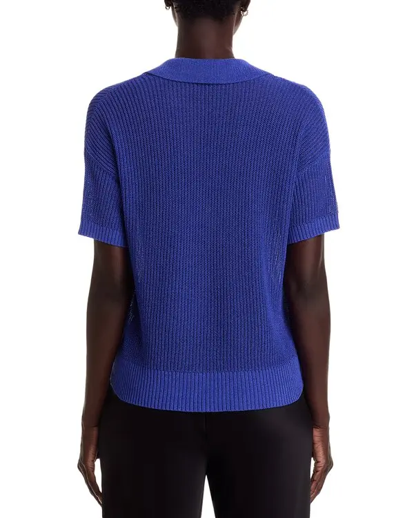 Eileen Fisher Cotton & Silk Split Neck Top - Royal
