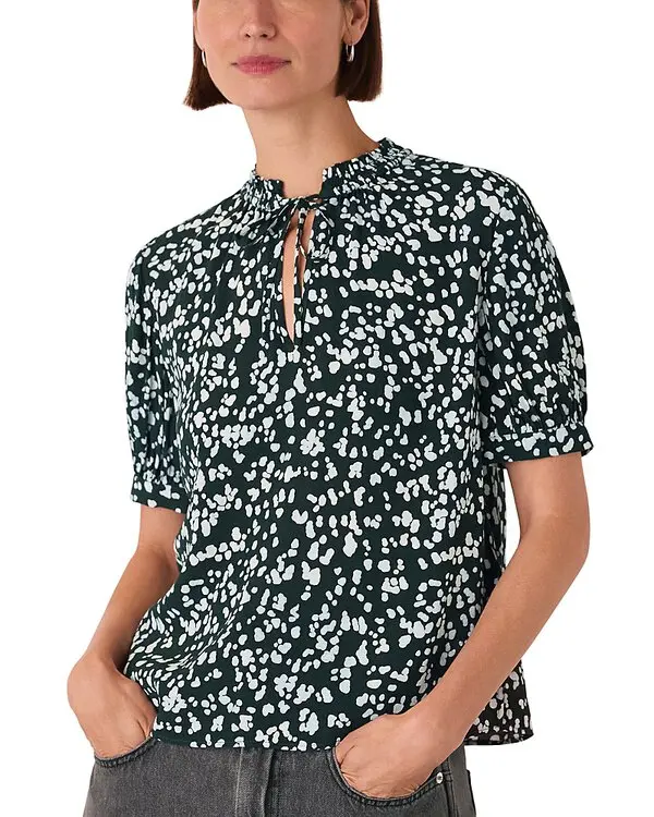 Whistles Animal Print Tie Neck Blouse - Teal Multi