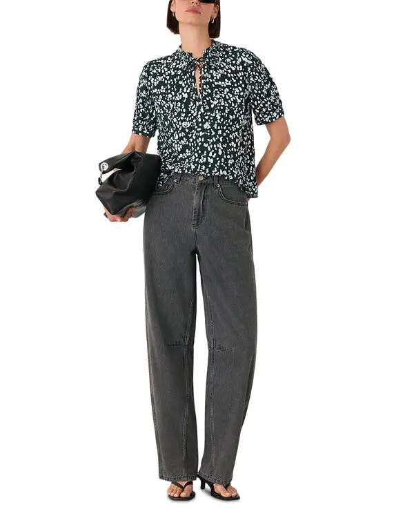 Whistles Animal Print Tie Neck Blouse - Teal Multi