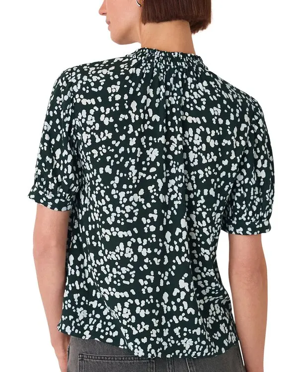 Whistles Animal Print Tie Neck Blouse - Teal Multi