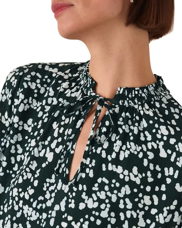 Whistles Animal Print Tie Neck Blouse - Teal Multi