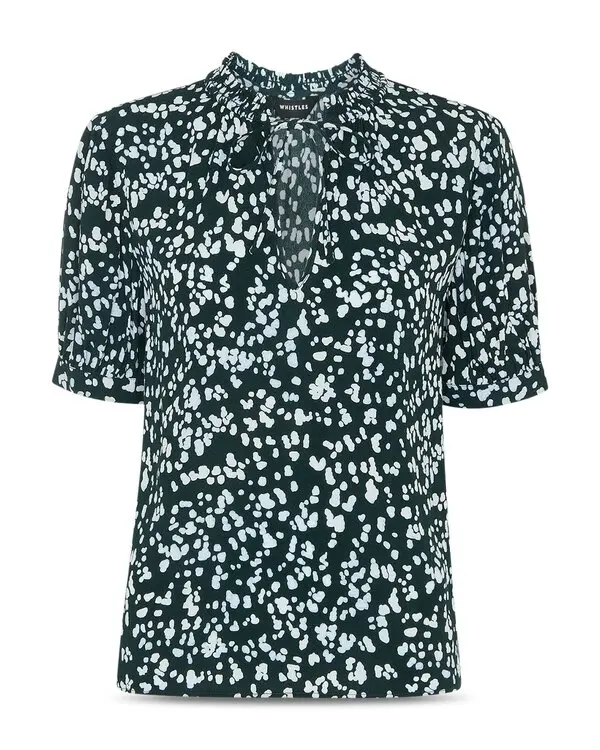 Whistles Animal Print Tie Neck Blouse - Teal Multi