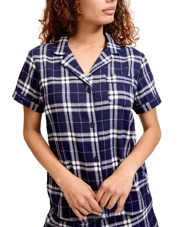 PETITE PLUME Oxford Tartan Pajama Set - Navy