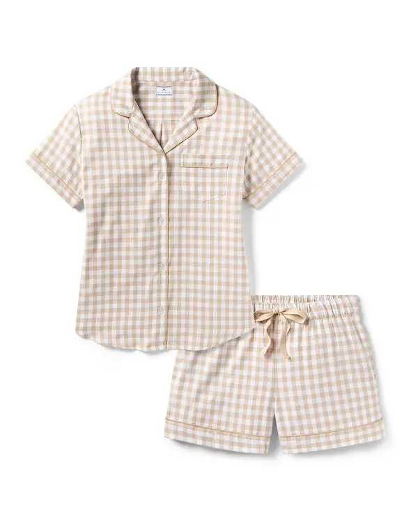 PETITE PLUME Gingham Pajama Set - Beige