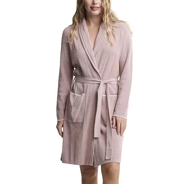 Barefoot Dreams Contrast Scallop Ribbed Robe - Teaberry