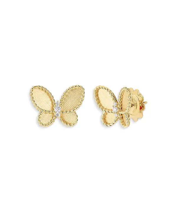 Roberto Coin 18k Yellow And White Diamond Butterfly Stud Earrings - Gold
