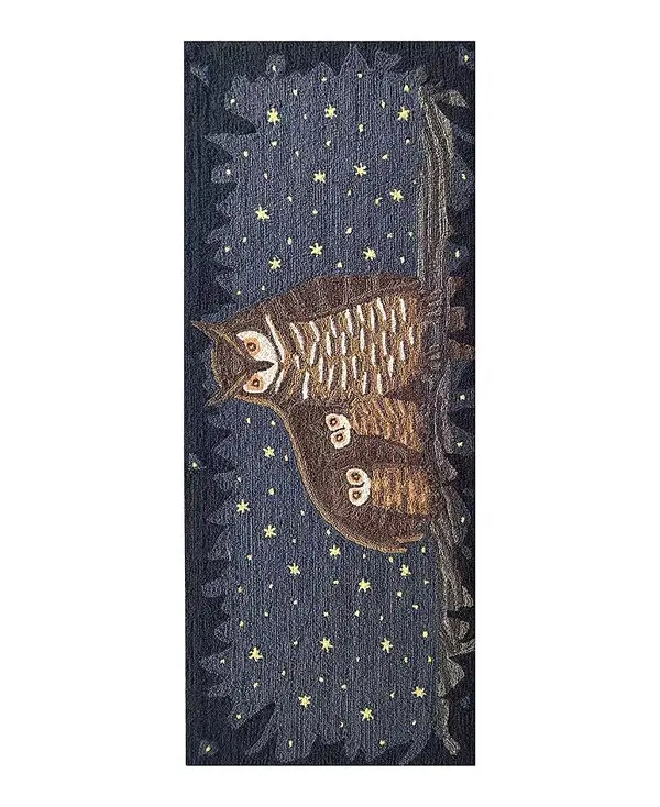 LIORA MANNE Frontporch Owl Family Runner Area Rug, 2' X 5 - Midnight