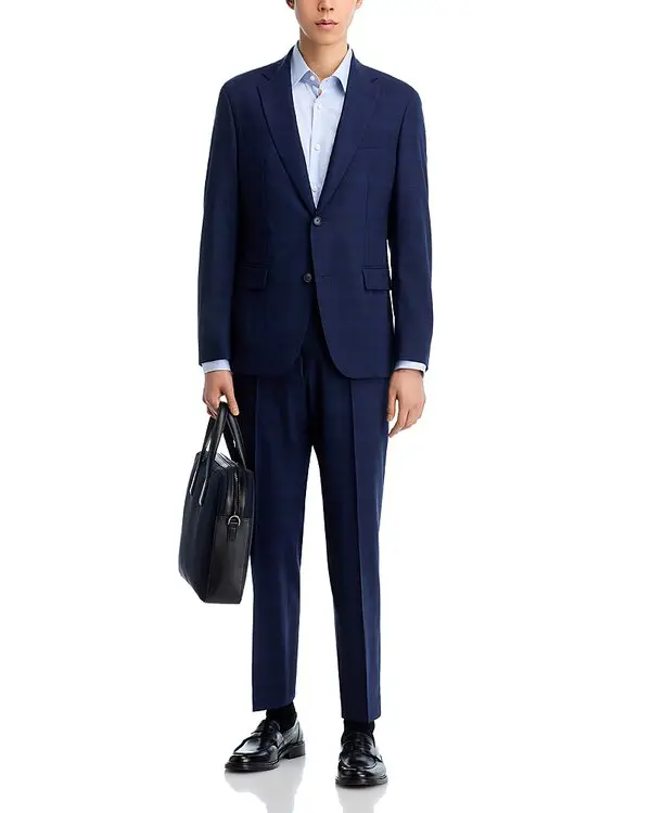 BOSS H-huge Tonal Plaid Stretch Wool Slim Fit Suit - Dark Blue
