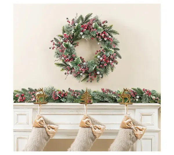 GLITZHOME 24' Christmas Pomegranate Berry & Hol Y Leaf Wreath - One-color