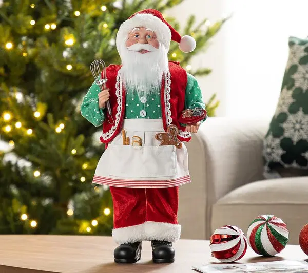 GLITZHOME 18'h Faux Fur Christmas Santa Chef Fi Gurine - One-color