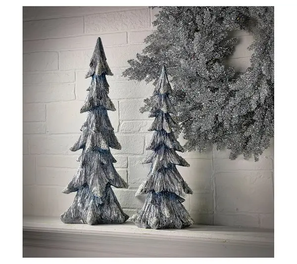 VALERIE PARR HILL 17'-21' Resin Winter Snowfall Trees Set Of 2 Valerie - One-color