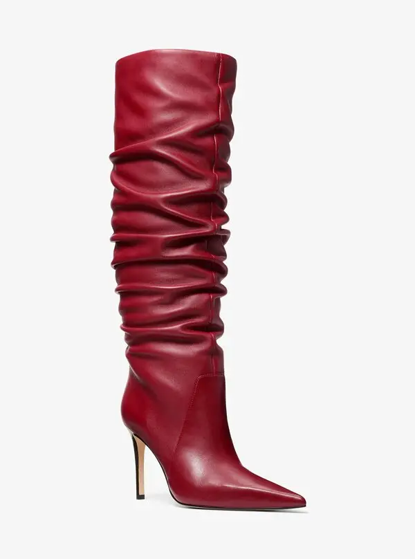 Michael Kors Dawn Ruched Leather Knee-high Boots - Red