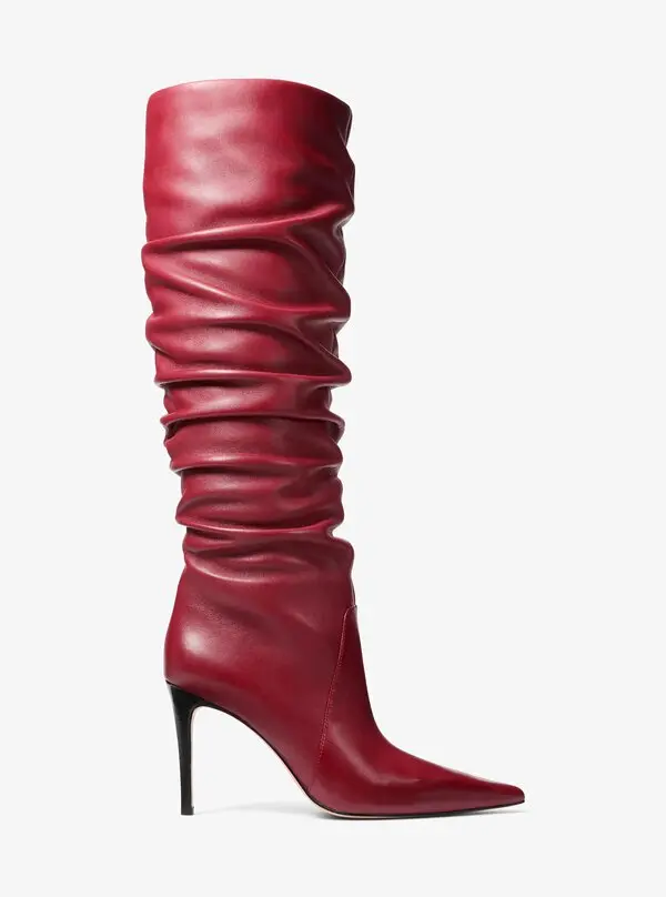 Michael Kors Dawn Ruched Leather Knee-high Boots - Red