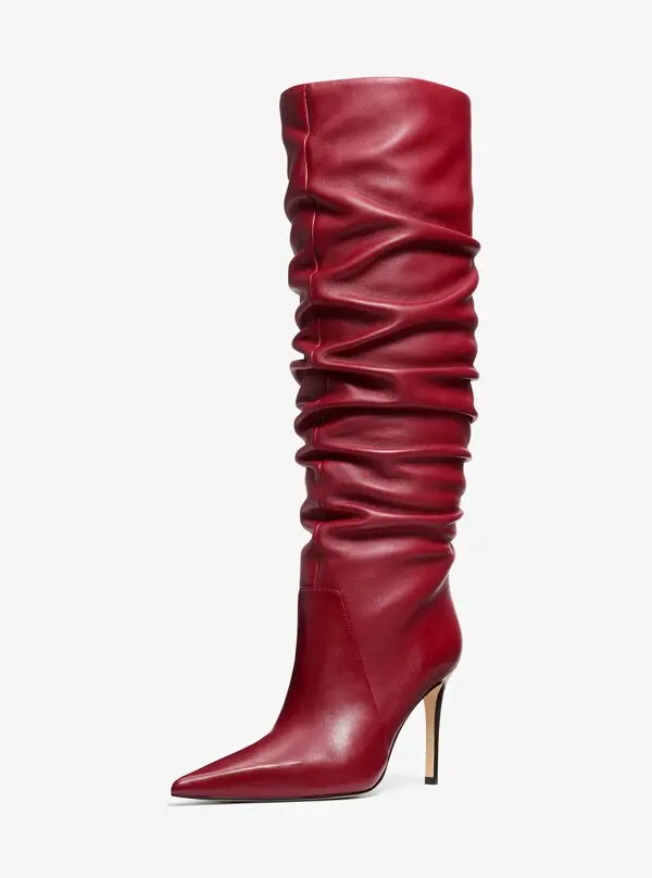 Michael Kors Dawn Ruched Leather Knee-high Boots - Red