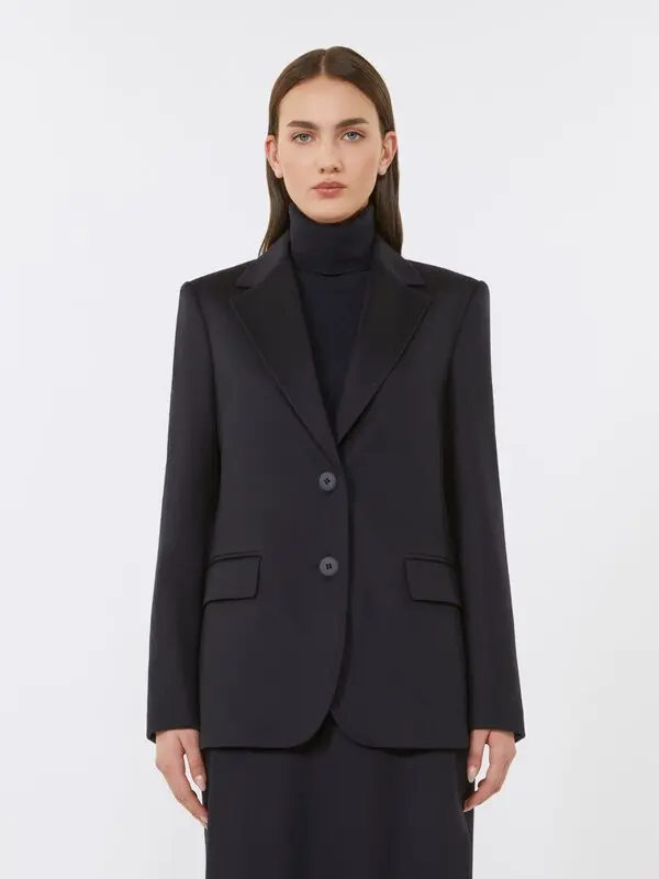 Max Mara Single-breasted Wool Broadcloth Blazer - Navy
