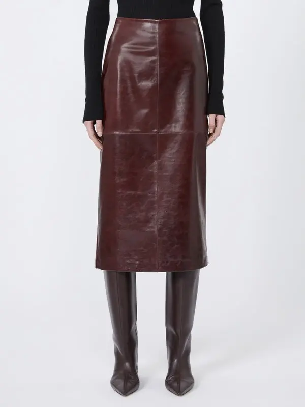 Max Mara Midi Nappa Leather Skirt - Bordeaux