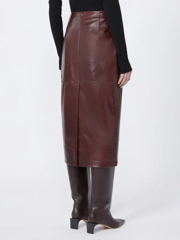 Max Mara Midi Nappa Leather Skirt - Bordeaux