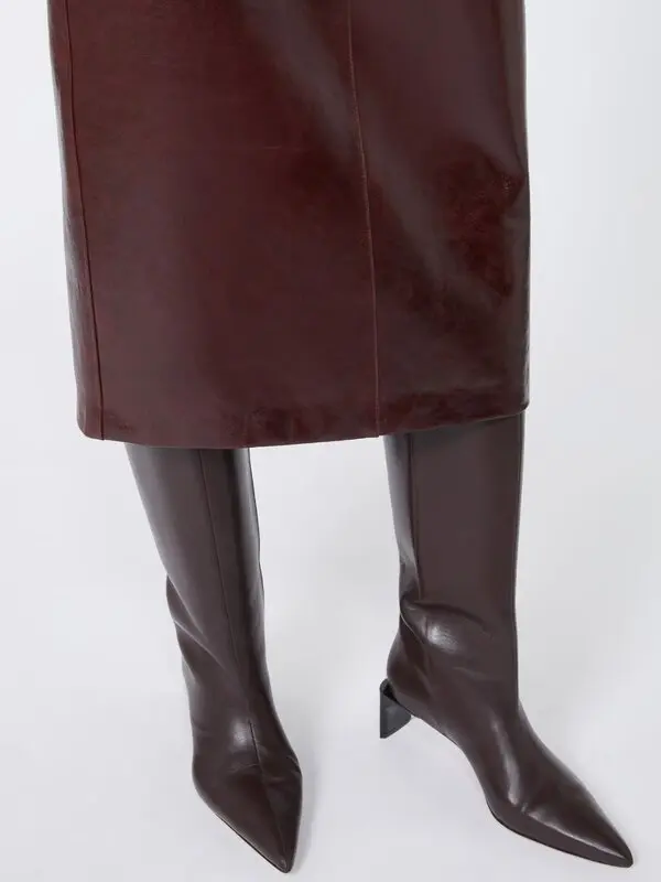 Max Mara Midi Nappa Leather Skirt - Bordeaux